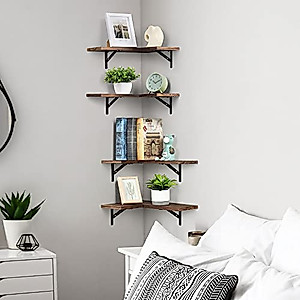 Corner Floating Shelves Set of 4, Wall Mounted Floating Corner Shelf, Rustic Wood Wall Storage Display Shelves for Living Room Bedroom Kitchen,Corner Floating Shelves for Wall(Rustic Brown)