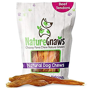 Nature Gnaws Tendons for Large Dogs - Premium Natural Beef Dental Sticks - Long Lasting Tasty Dog Chew Treats for Aggressive Chewers - Rawhide Free