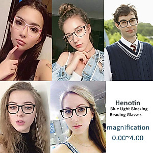 Henotin 4-Pack Blue Light Blocking Reading Glasses Women Men,Spring Hinge Computer Readers,Anti UV Ray Square Nerd Eyeglasses (Mixed Color, 0.75, Diopters)