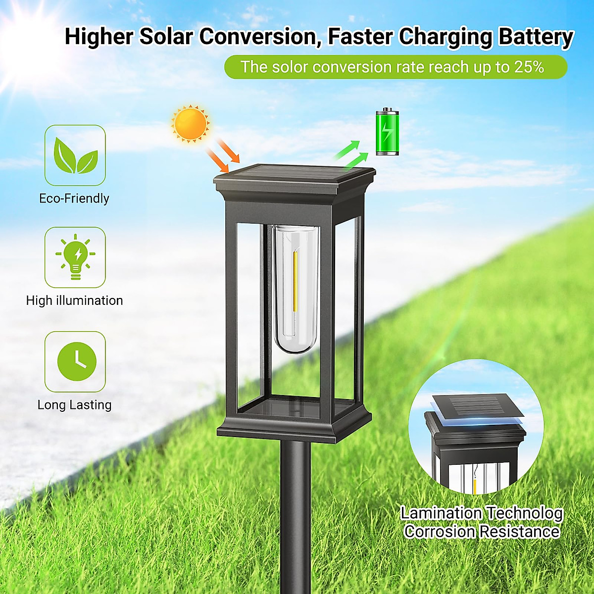 Outdoor Solar Pathway Lights, 6 Pack Solar Lanterns Outdoor Decor Lights, Bright Solar Landscape Lighting Lights Outdoor Waterproof, Auto On/Off Solar Lights for Outside Yard Backyard Garden Patio