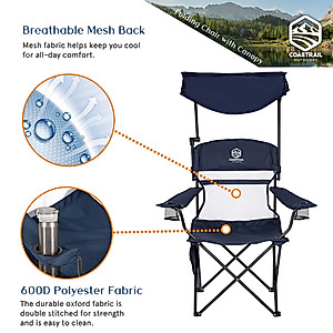 Coastrail Outdoor Canopy Camping Chair Multi-Position Adjustable Folding Shade Chair SPF 50+ Sun Protection with Cup Holder & Storage Pockets, Patio, Blue,Extra Large