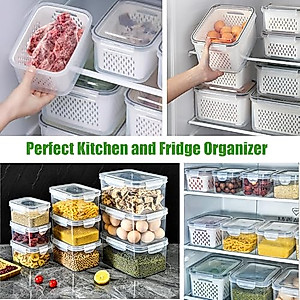 Elwichen 5 Pack Fruit Storage Containers for Fridge with Removable Colander, Produce Containers BPA-free Fridge Organizer to Keep Berry Lettuce Vegetable Fresh, Dishwasher & Microwave Safe