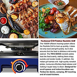 Raclette Grill, Techwood Electric Table Indoor Grill Korean BBQ Grill, Removable 2-in-1 Non-Stick Grill Plate, 1500W Fast Heating with 8 Cheese Melt Pans, Ideal for Parties and Family Fun (Blue)
