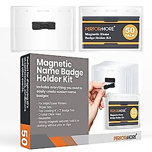 50 Pack of Magnetic Name Badge Holder Kit, 4” x 3” Horizontal ID Card Name Tag for Conventions, Exhibitors, Events - Vaccine Card Holder Protector for CDC Immunization Record