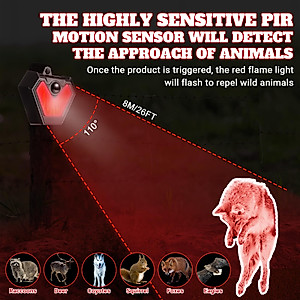 Qualirey 4 Pcs Upgraded Solar Nocturnal Animal Repeller Flickering Flame Outdoor Animal Repellent Motion Activated Coyote Deterrent Light for Skunk Deer Chicken Coop Farm Garden Yard(Red Light)