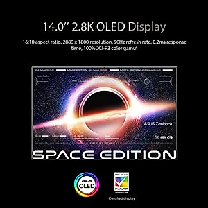 ASUS ZenBook 14X OLED Space Edition Laptop, 14” 2.8K 16:10 OLED Touch Display, Intel Core i9-12900H CPU, 32GB RAM, 1TB SSD, Windows 11 Pro, ZenVision Display, UX5401ZAS-XS99T
