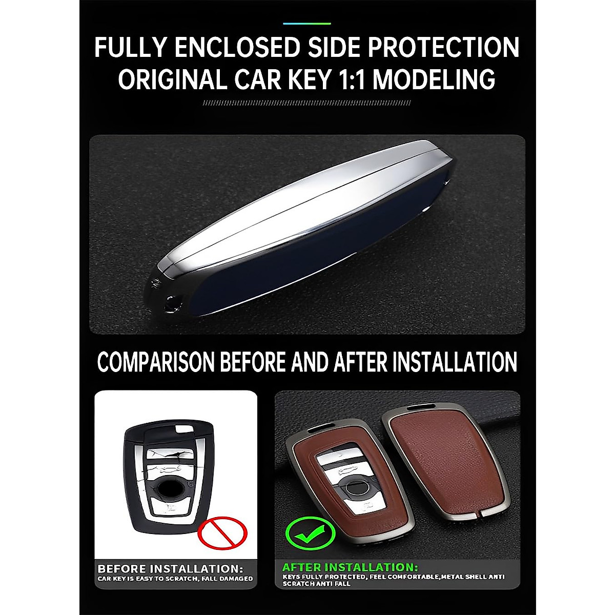 HUBEIVO for BMW Key Fob Cover Case Metal Shell Car Smart Keys Protect Keychain Compatible 1 3 4 5 6 7 Series X3 X4 M5 M6 GT3 GT5 (P-BWAqz-Brown)