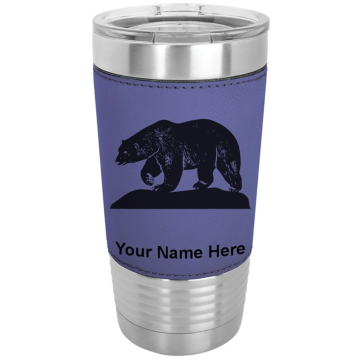 LaserGram 20oz Vacuum Insulated Tumbler Mug, Polar Bear, Personalized Engraving Included (Faux Leather, Dark Purple)