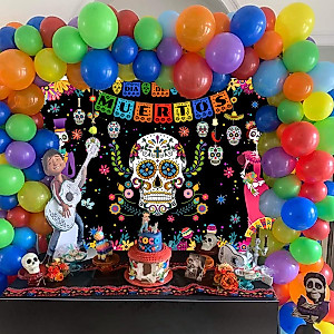 Mocsicka Day of The Dead Backdrop Mexican Día De Los Muertos Background Fiesta Sugar Skull Halloween Dress-up Party Decoration Halloween Cake Table Banner (Muticolor, 7x5ft(82''x60''))
