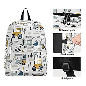 Lightweight School Backpack Childish Truck Excavator Bookbag Schoolbag Casual Daypack for Travel with Bottle Side Pockets