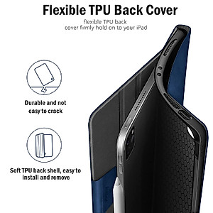 Antbox Case for iPad Pro 12.9'' 6th Generation (2022) 5th/4th Generation (2021/2020), Built-in Pencil Holder Auto Sleep/Wake Function PU Leather Smart Cover (Blue)