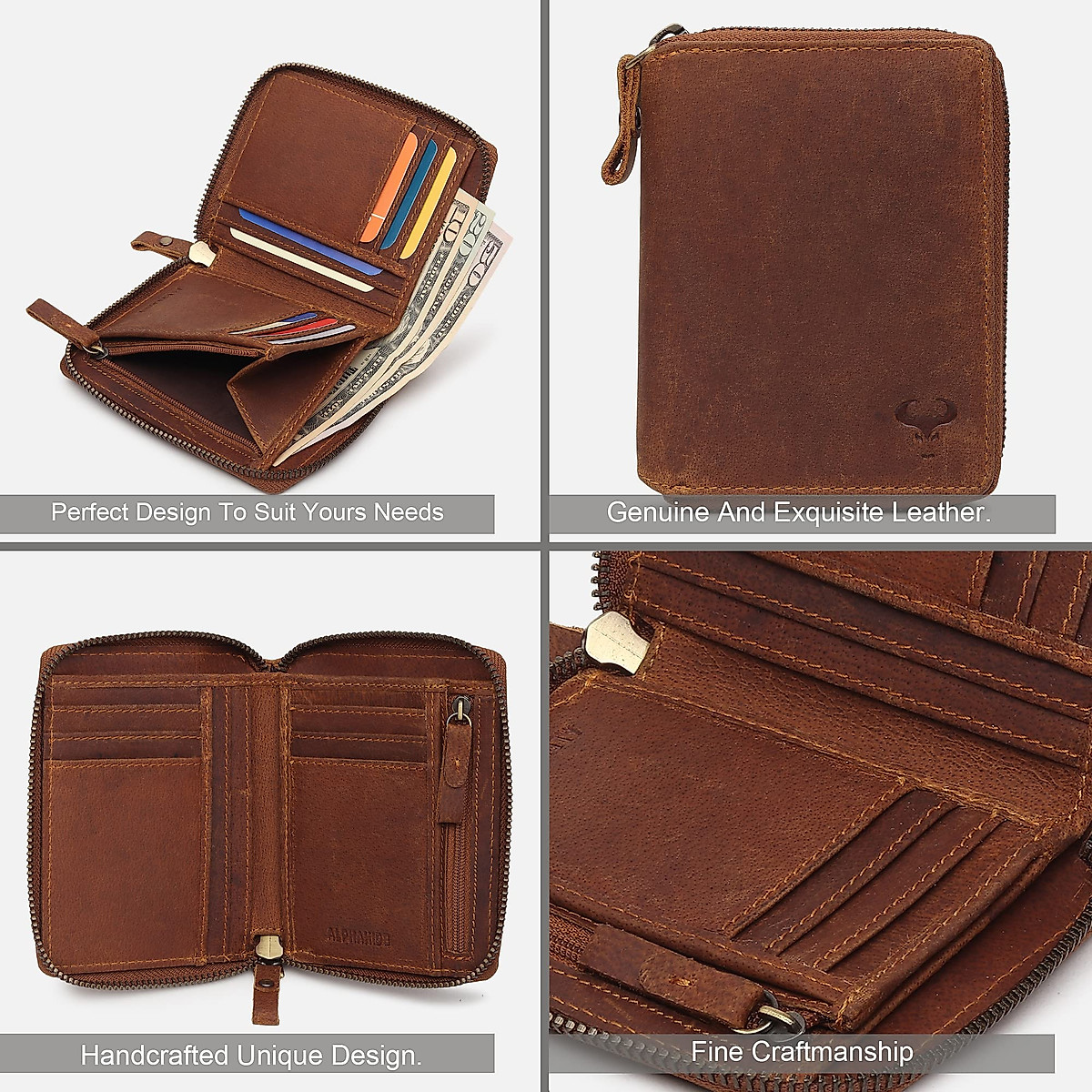 ALPHAHIDE Genuine Leather Wallet for Women - RFID Blocking Ladies Wallet - Zip-Around Ladies Purse - Credit Card Holder - Coin Pocket