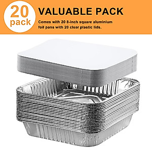 KmaxShip 8x8 Foil Pans with Lids (20 Pack) 8 Inch Square Aluminum Pans with Covers -Disposable Food Containers Great for Baking Cake, Cooking, Heating, Storing, Prepping Food