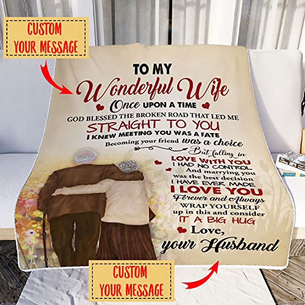Personalized To My Wonderful Wife Throw Blanket, Gift To My Wife Blanket From Husband, Once Upon A Time, Love Letter Blanket, Customized Name, Custom Blanket for Valentine’s Day, Wedding, Anniversary