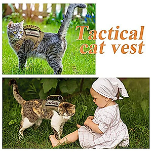 Tactical Cat Harness for Walking Escape Proof, Soft Mesh Adjustable Pet Vest Harness for Large Cat, Small Dog and Khaki