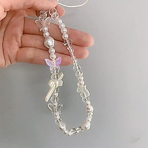 Fycyko Compatible for iPhone 12/12 Pro 3D Butterfly Floral Clear with Design Aesthetic Women Teen Girls Glitter Pretty Crystal Sparkle Sparkly Cute Girly Phone Cases Protective Cover+Chain-Clear