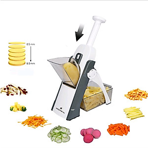 ONCE FOR ALL Safe Mandoline Slicer 5 in 1 Vegetable Chopper Food Potato Cutter, Strips Julienne Dicer Adjustable Thickness 0.1-8 mm Kitchen Chopping Artifact Fast Meal Prep (Gray)