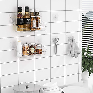 UDD Clear Shower Caddy with Razor Holder Hook, Wall Floating Shelves Shower Organizer Storage Adhesive Shower Rack for Bathroom (2 Pack, Small)