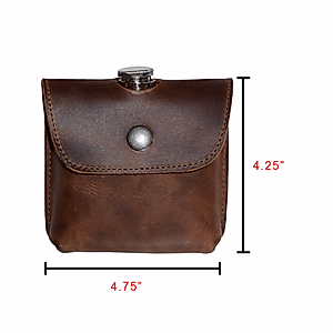 Hide & Drink, Liquor Flask Holder with Adjustable Strap (Bottle not Included) Travel Accessory, Full Grain Leather, Handmade, Bourbon Brown