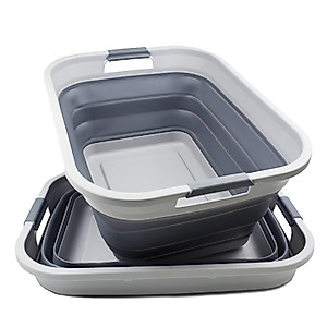 SAMMART 41L (10.8 gallon) Collapsible Plastic Laundry Basket - Foldable Pop Up Storage Container/Organizer - Space Saving Hamper/Basket, Water capacity: 32L(8.4 gallon) (Grey (Set of 2))