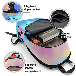 Urcustom Personalized Name Cheerleader Girl Rainbow Watercolor Backpack Unisex Bookbag for Boy Girl Travel Daypack Bag Purse 17.7 IN