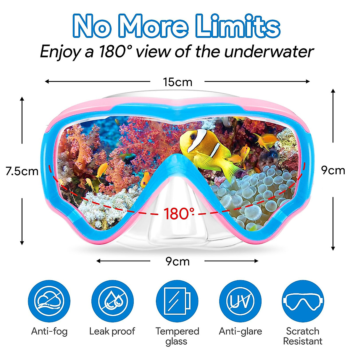Vvinca Kids Goggles with Nose Cover Snorkel Diving Mask Swim Goggles for Kids Youth 3-15,No-Leak Anti Fog Full Rim Clear View
