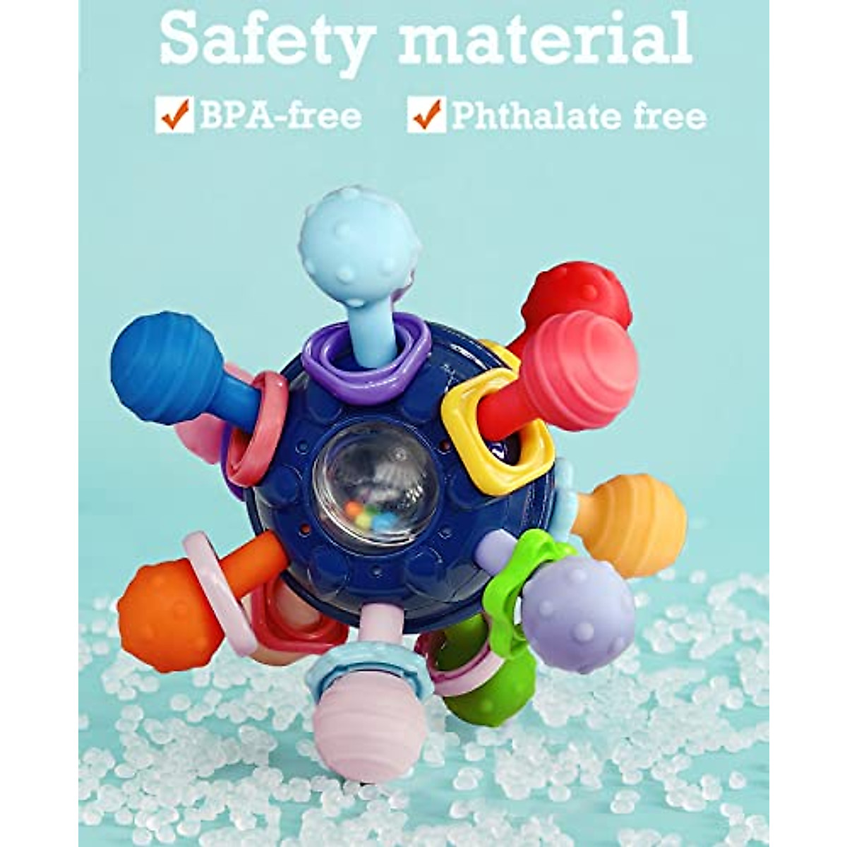 AIVIAI Baby Teething Toys for 0-6 Months, Sassy Teethers Rattle Toy for Babies 6-12months Sensory Baby Toy Grasping Chew Infants Toys (Blue)