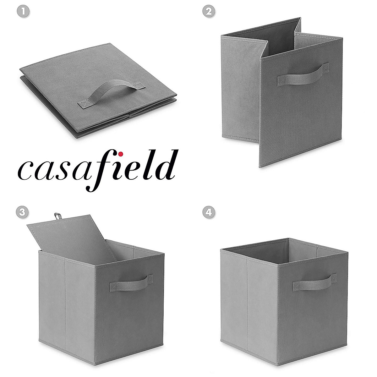 Casafield Set of 12 Collapsible Fabric Cube Storage Bins, Gray - 11" Foldable Cloth Baskets for Shelves, Cubby Organizers & More