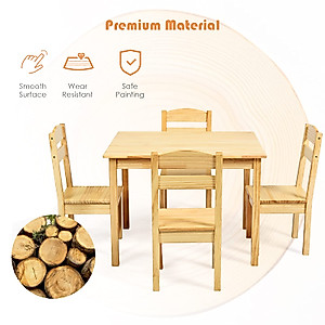 KOTEK Kids Wood Table and 4 Chair Set, Children Multi Activity Table for Learning, Playing, Drawing, Toddler Picnic Table and Chairs Set for Home, Classroom and Daycare (Natural)