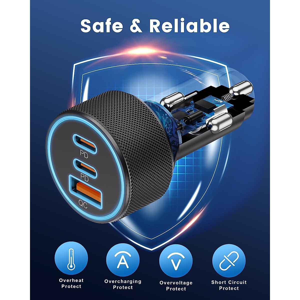 USB C Car Charger, 3-Port 67W Dual USB-C & USB-A Car Power Adapter PD/QC Fast Charging Cigarette Lighter for iPhone 16/15/14/13/12/11/Pro Max, iPad, Samsung Galaxy S25 S24/S23/S22/S21, Pixel, Android