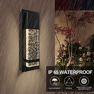 PARTPHONER Modern Wall Sconce, LED Wall Light with Crystal Bubble Glass Modern Porch Light Outdoor Indoor Wall Fixture 12W Lumen 3000K for Doorway Garden Hallway Patio Living Room, 2 Pack