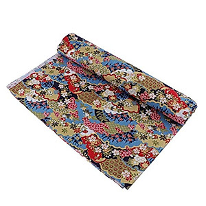 LoveinDIY Cotton Fabric Yard Sewing Patchwork Fabric Japanese Kimono Printed Fabric, Japanese Traditional pattarn, for Your Hand Making, Blue Flowers
