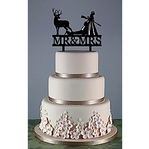 Funny Hunting Wedding Cake Topper Deer Hunt Hunter Wedding Cake Topper Hunt is Over Cake Topper For Wedding/Anniversary/Bridal Shower Party Decorations