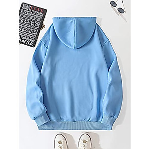 Cozyease Men's Oversized Letter Graphic Drawstring Casual Hoodies Long Sleeve Vintage Street Hoodie Sweatshirts Blue L