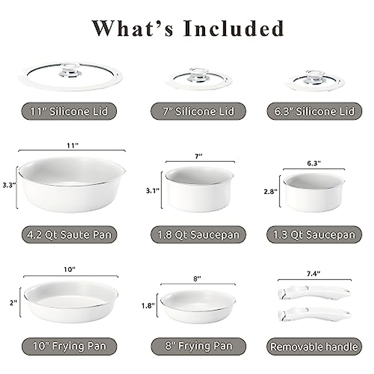 Bazova Pots and Pans Set Nonstick with Detachable Handles, 10 Pcs Ceramic Kitchen Cookware Sets, Stackable Cooking Set for All Stoves Includes Induction, Oven Safe, PFOA & PFAS Free