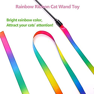 MintCat 3 PCS Interactive Cat String Toy Colorful, Cat Toys Wand Rainbow Cat Ribbon Toy, Feather Kitty Kitten Toys Cat Teaser Wand Toy, Charmer Stick for Indoor Cats Kittens