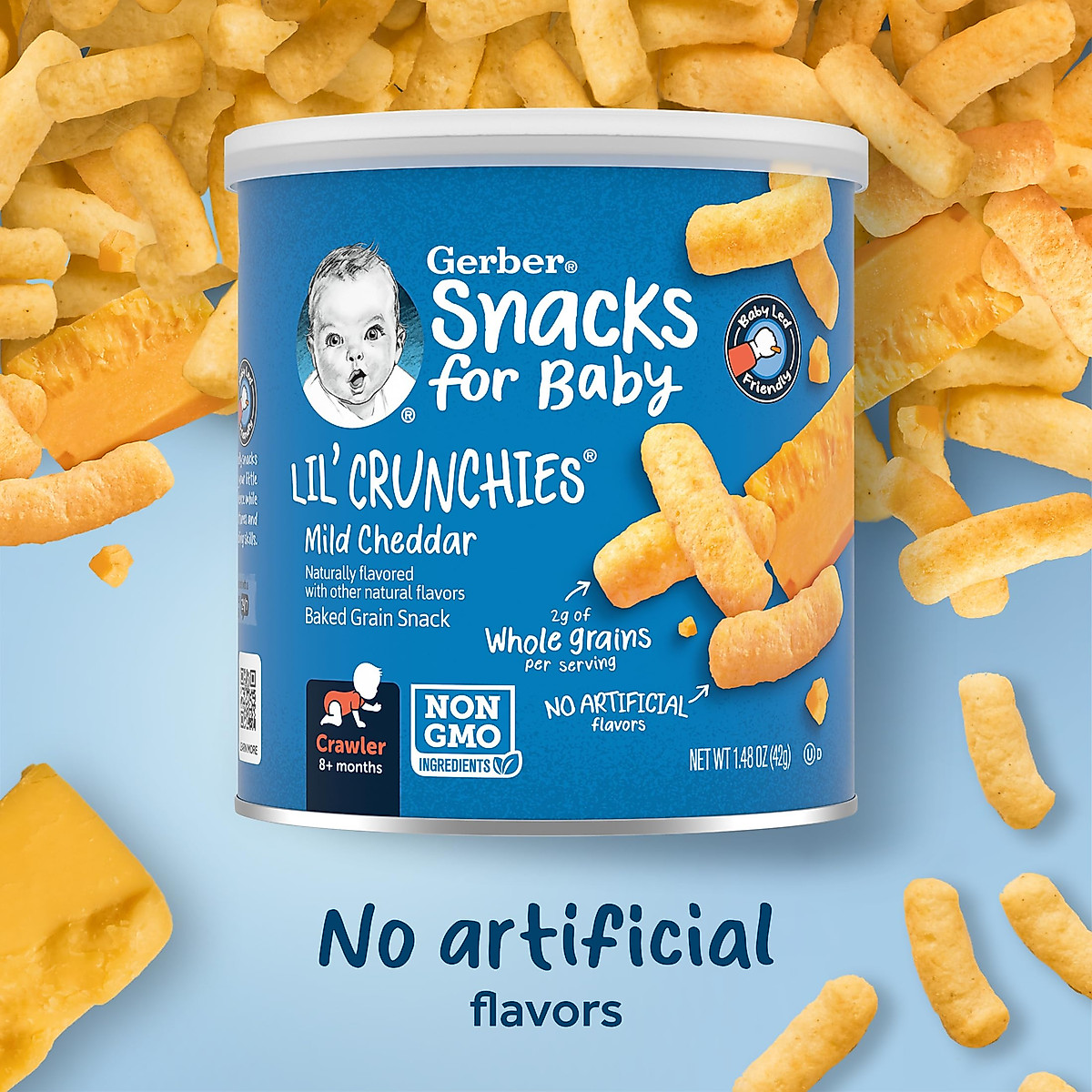 Gerber Snacks for Baby Value Pack, Lil Crunchies, Mild Cheddar & Veggie Dip, 1.48 Ounce (Pack of 8)