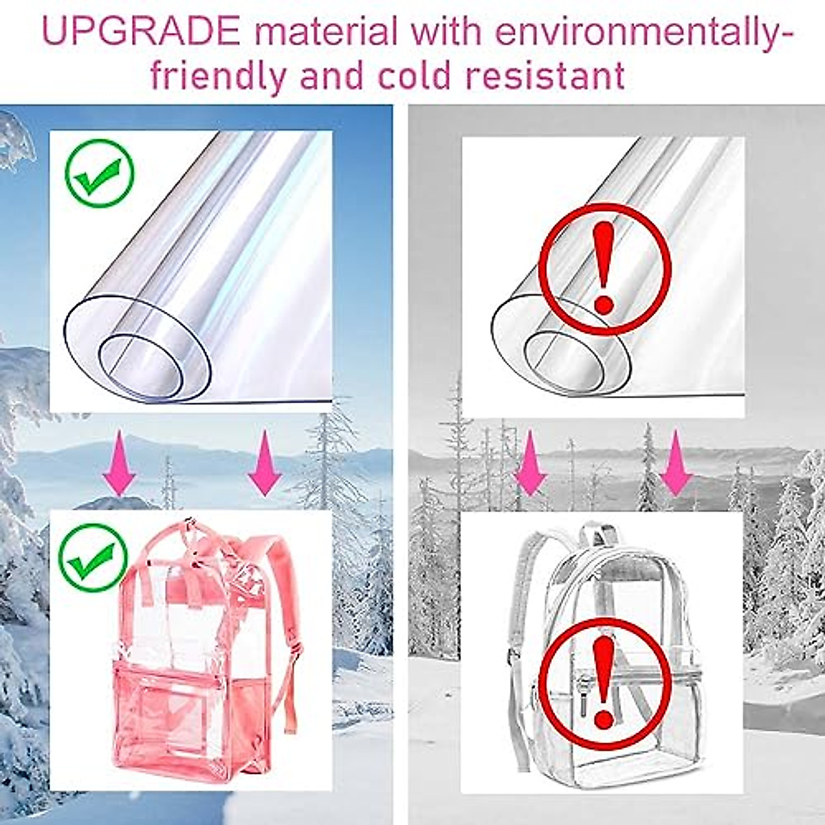 ZLYERT Clear Backpack, Heavy Duty Transparent Bookbag, Large See Through PVC Backpacks for Women and Men - (Pink)