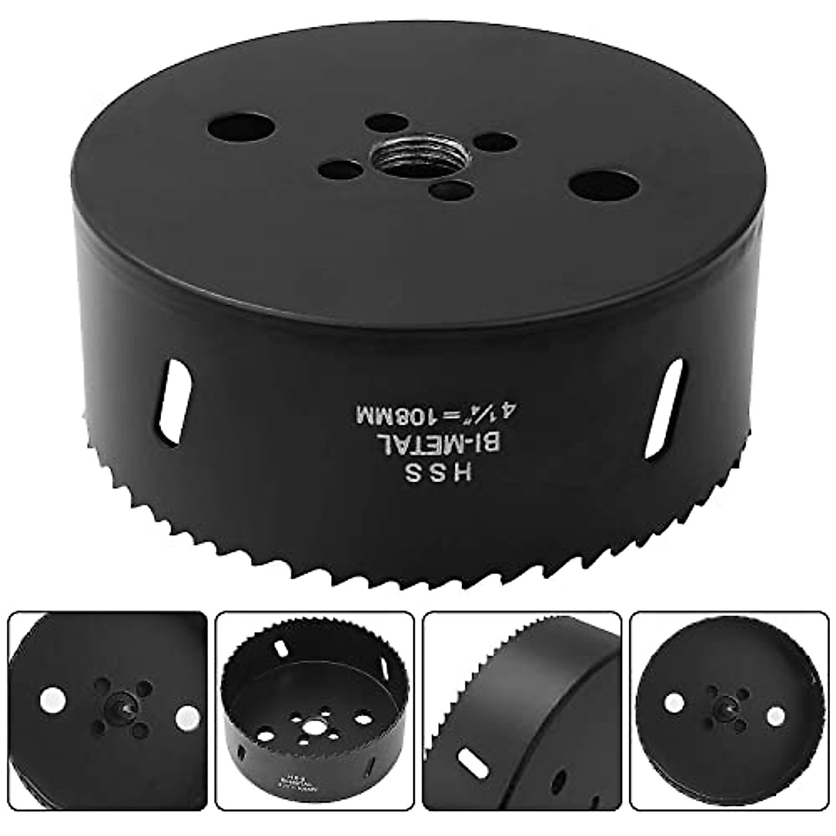 4-1/4 Inch Hole Saw with Heavy Duty Arbor, HSS Bi-Metal Holesaw Drill Bits 38mm Depth Hole Cutter Saw for Easily Drilling Soft Metal, Plywood, Plastic, Drywall, Wood, Fiberboard (108mm)