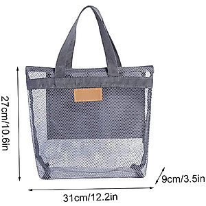 Beach Bag Mesh Shower Caddy Portable Hanging Quick Dry Bath Tote Organizer for Beach Swimming Grey Creative
