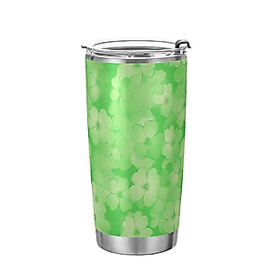 HXshaoye Green flowers St.patrick Stainless Steel cups with lids with Straw Leak Resistant Flip coffee mug insulated for camping simple coffee mug 20 oz vasos para agua gym 20oz