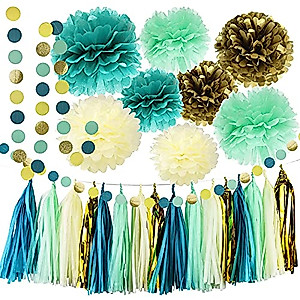 Teal Gold Birthday Party Decorations for Women Qian's Party Teal Mint Gold Bridal Shower Decorations/Teal Gold Wedding /Bachelorette/Baby Shower Decorations/Teal Mint Gold Birthday Party