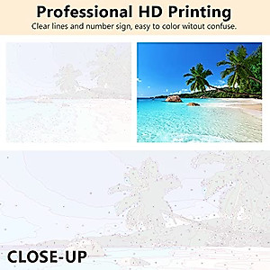 TISHIRON Seaside Beach Paint by Numbers for Adults Kids Adults Coconut Tree Seascape Painting DIY Paint by Number Paint by Numbers Kits Nordic Wall Decor 16"x20" (Without Frame)