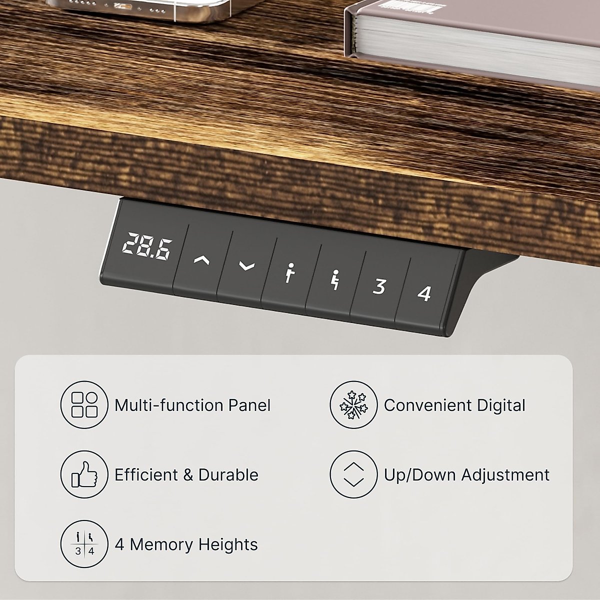 FLEXISPOT EN1 Height Adjustable Standing Desk 48 x 30 Inches Whole-Piece Desktop Ergonomic Memory Controller Electric Stand Up Desk (Black Frame + 48" Rustic Brown Desktop, 2 Packages)