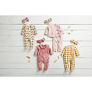 Mud Pie Baby Girl Velour Footed Sleeper and Headband Set, Peach, 6-9 Months