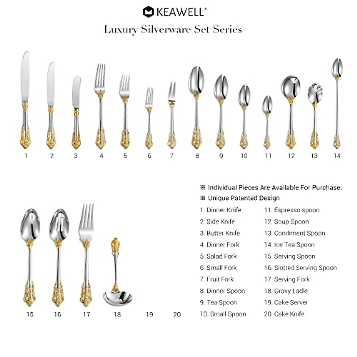 KEAWELL Luxury Gravy Ladle, 18/10 Stainless Steel, Gold Accent, Small Gravy Spoon for Home. Solid and Sturdy, Set of 2, Dishwasher Safe
