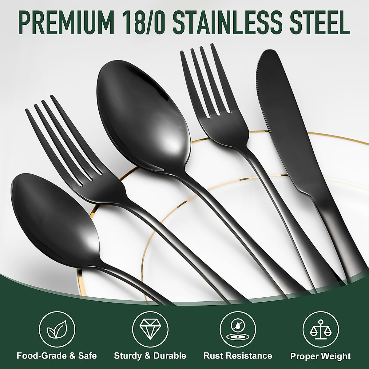 21-Piece Black Silverware Set with Organizer Tray Stainless Steel Cutlery Utensil Set Kitchen Spoons and Forks Set Tableware Set Heavy Duty Flatware Set Service for 4 Forks Spoons and Knives Set