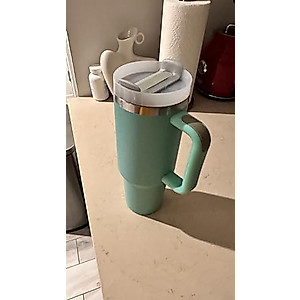 40 OZ INSULATED QUENCHER TUMBLER WITH HANDLE AND STRAW, DOUBLE WALL STAINLESS STEEL WITH 3-IN-1 LID, 100% LEAK-PROOF THERMOS, WATER BOTTLE, TRAVEL COFFEE MUG FOR CAR CUP HOLDER (OCEAN MINT)