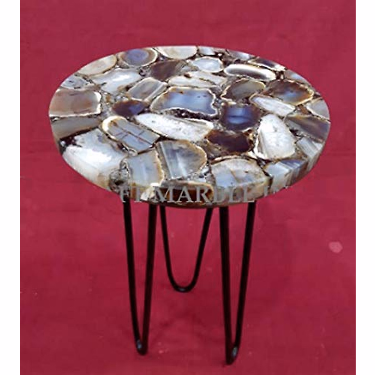 Modern Design Table, Natural Round Agate 21" x 21" Inch Table Top with Metal Stand, Round Agate Stone Table, Centerpiece, Agate Side Table, Piece Of Conversation, Family HeirLoom