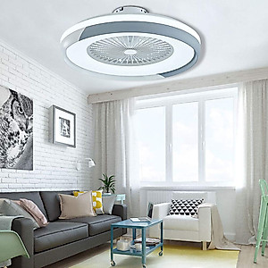 YIYIBYUS 23.5-Inch Modern Fan Chandelier LED 3 Colors 3 Speed with Remote Control Ceiling Fan Ceiling Light Mute Suitable for Living Room Bedroom Dining Room (White and Grey)